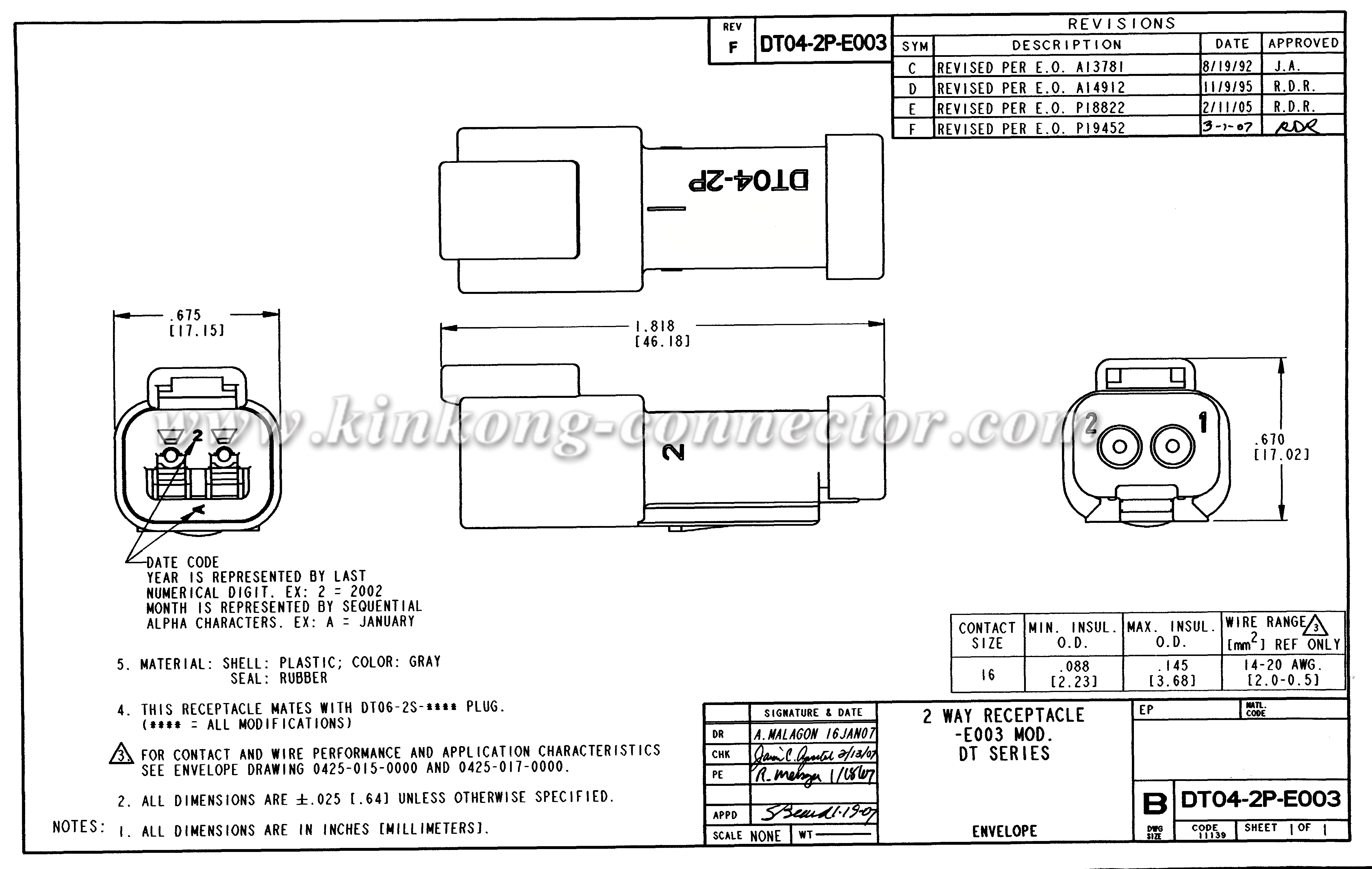 2 pinsy In-line Mount DT series connector DT04-2P-E003 AT04-2P-EC01