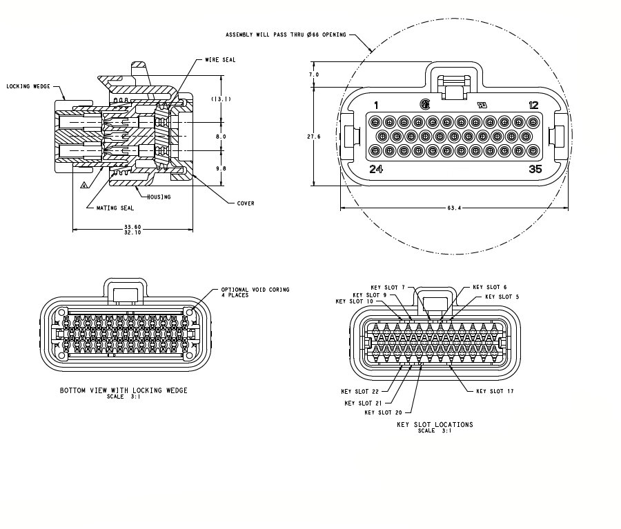 776164-5 35 way ecu waterproof cable wire connectors 1121703515YL001 ...