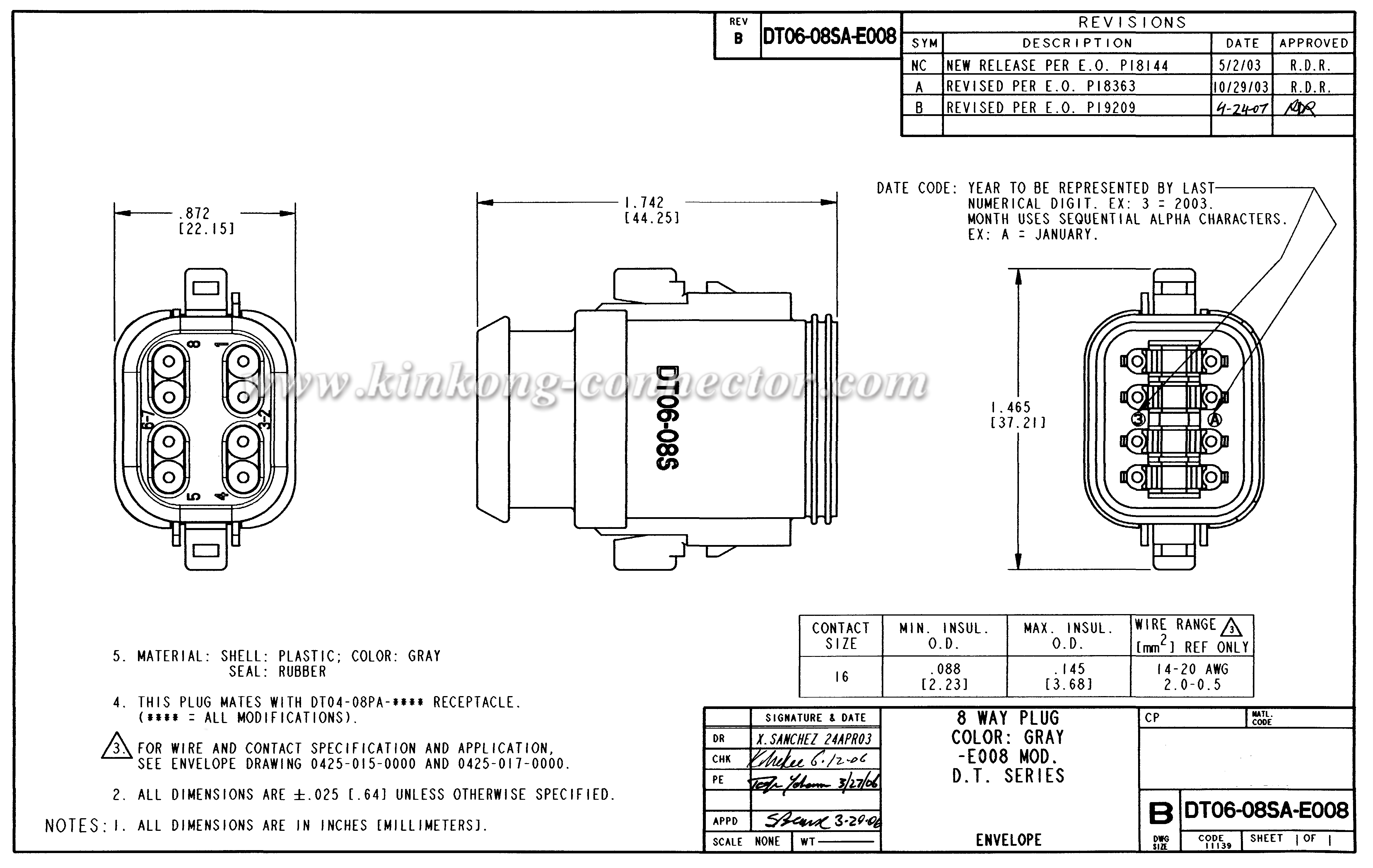 DT06-08SA-E008 AT06-08SA-SRGRY 8 pole female waterproof DT series ...