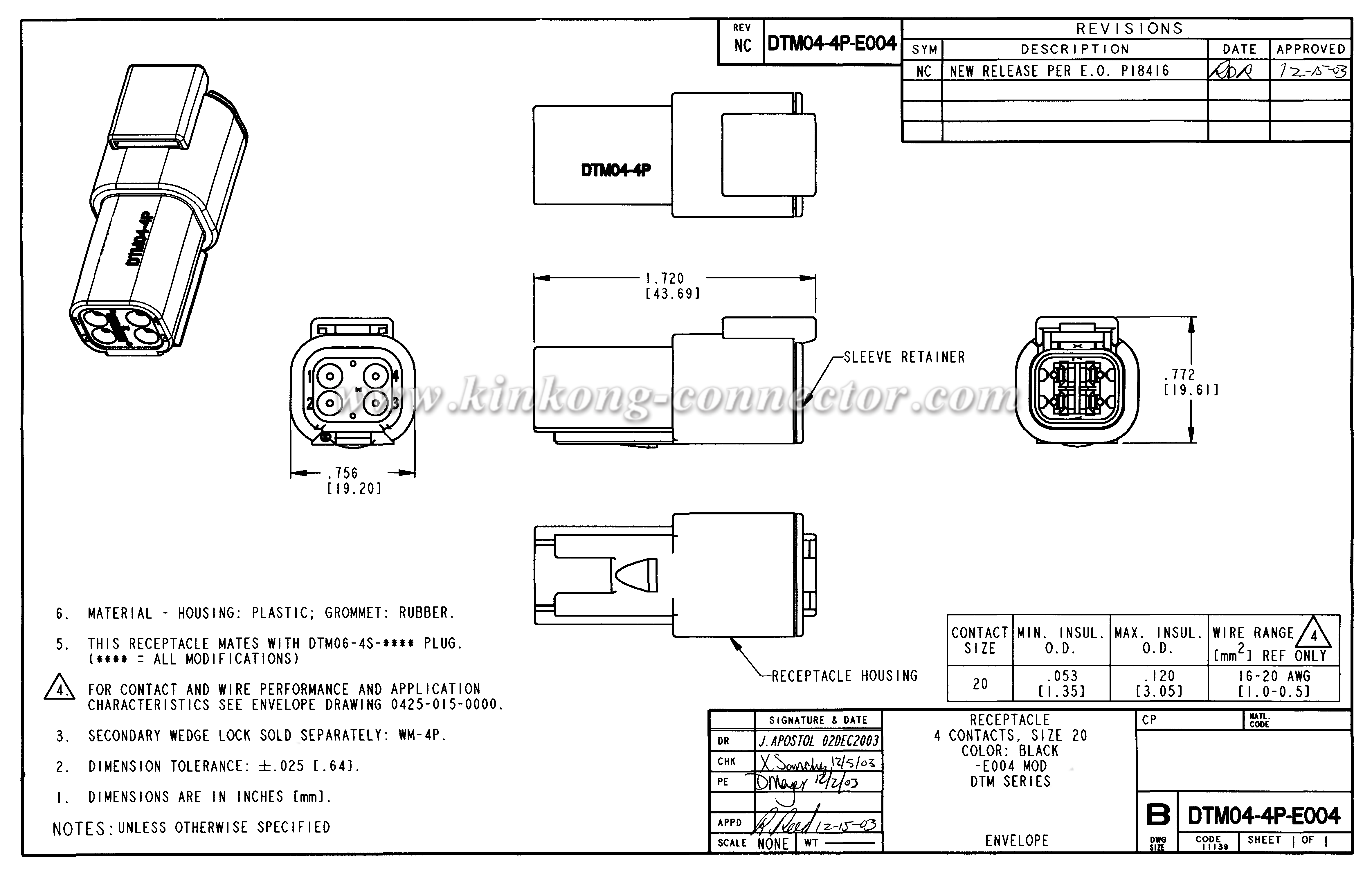 4 pin male waterproof plug DTM04-4P-E004 ATM04-4P-BLK