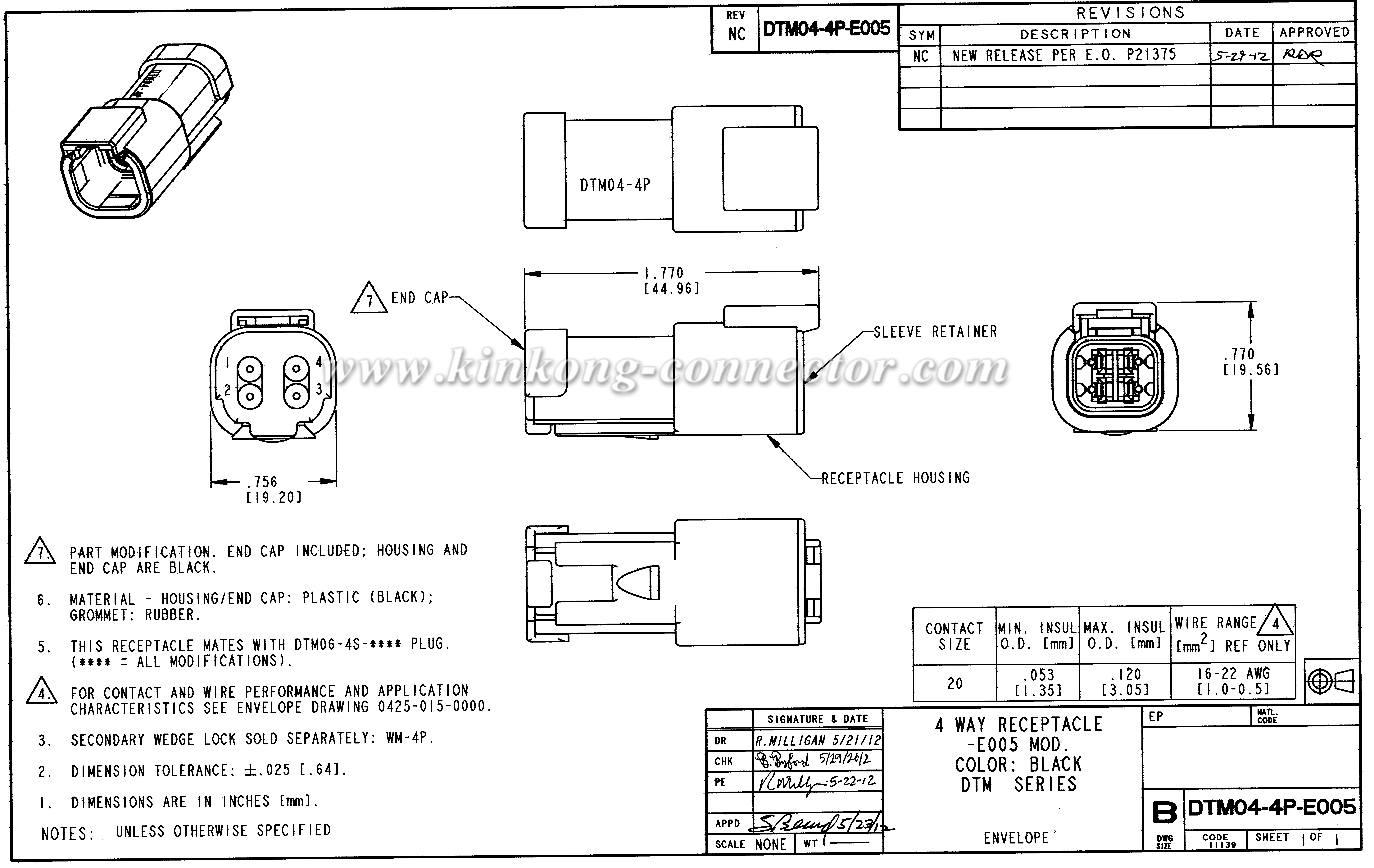 4 pin male automobile connector DTM04-4P-E005