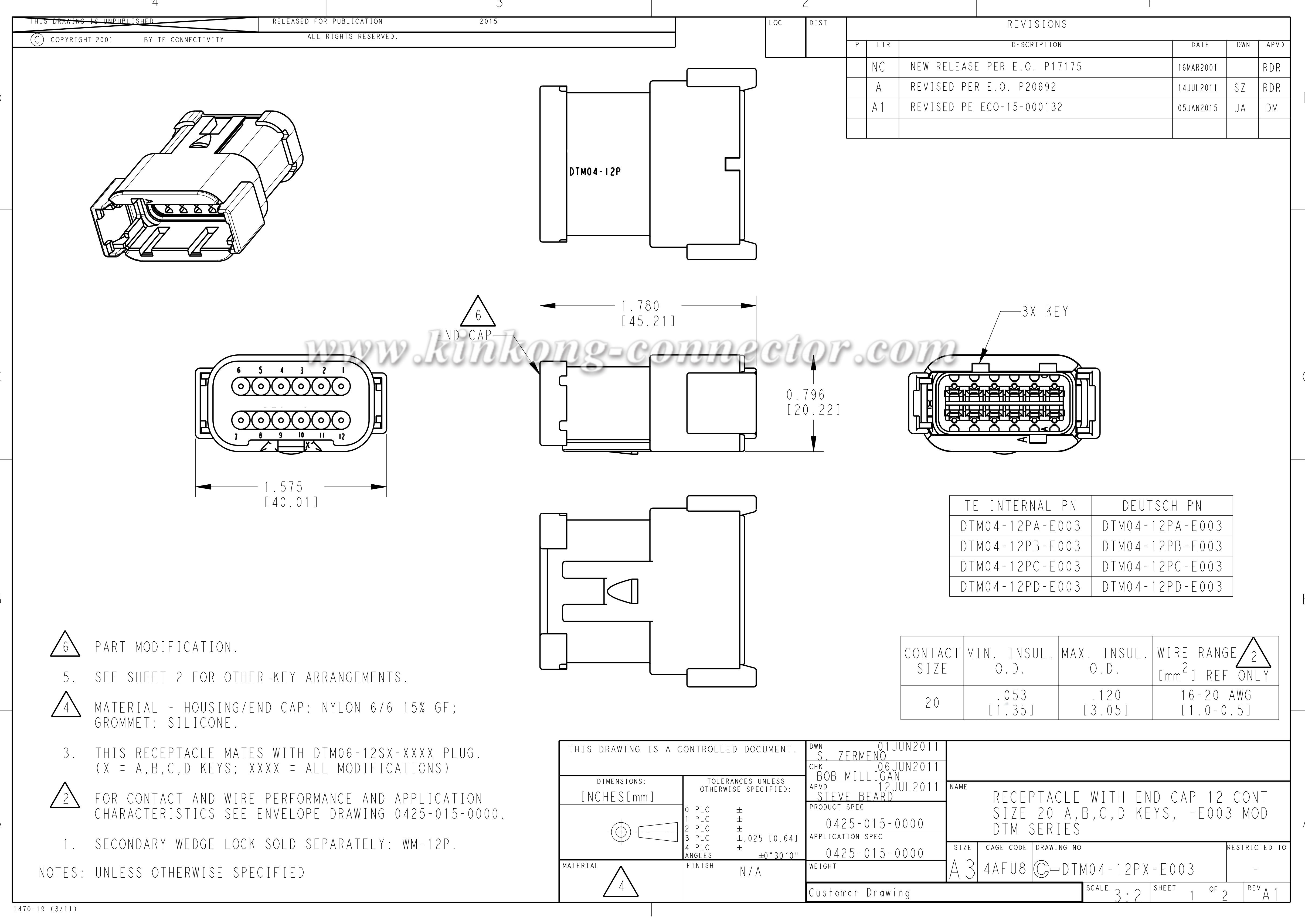 DTM04-12PA-E005 12 pin male electric connector - Wenzhou Kinkong Auto ...